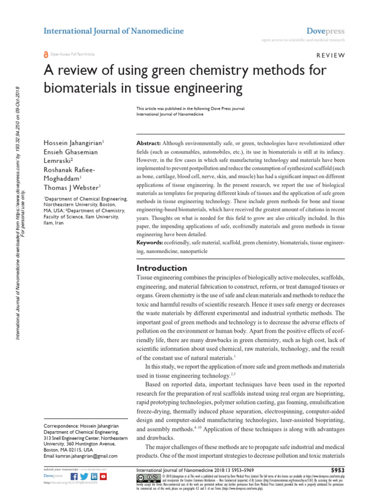 A Review of Using Green Chemistry Methods For Biomaterials in Tissue Engineering | PDF | Tissue ...