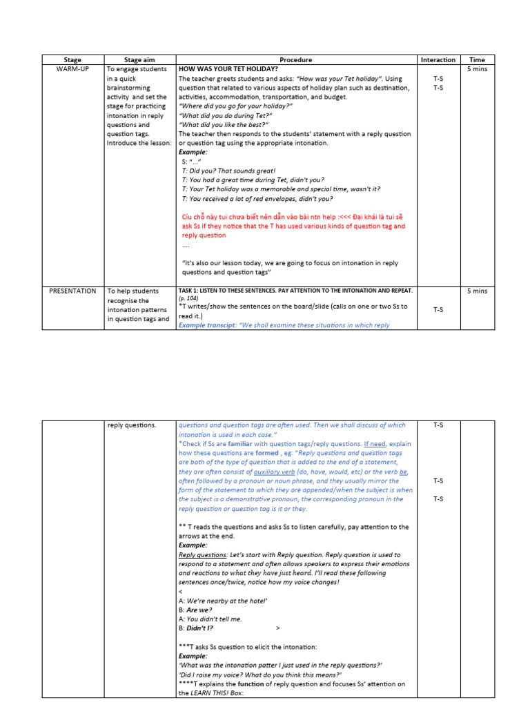 Stage Stage Aim Procedure Interaction Time How Was Your Tet Holiday ...