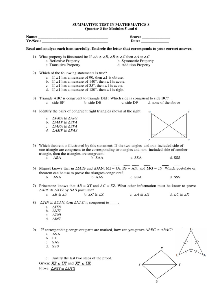 Math8Summative Test - Modules5-6 | PDF | Elementary Geometry ...
