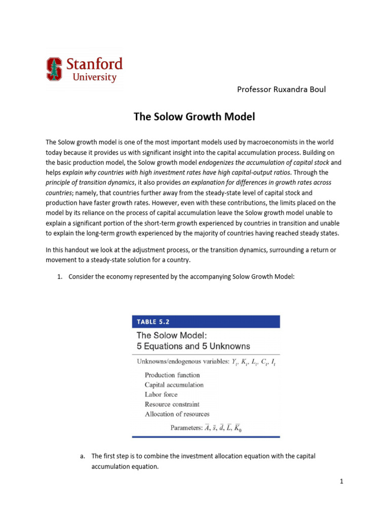 Handout_SOLOW_Model | PDF | Economic Growth | Steady State