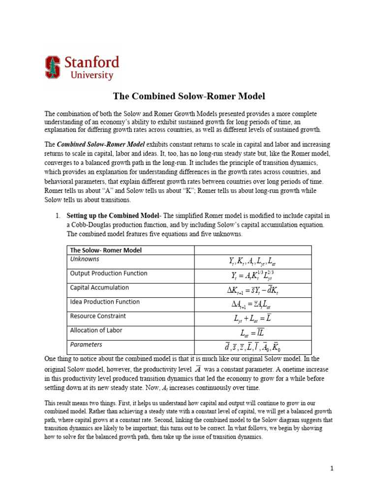 Handout Romer Solow | PDF | Economic Growth | Production Function