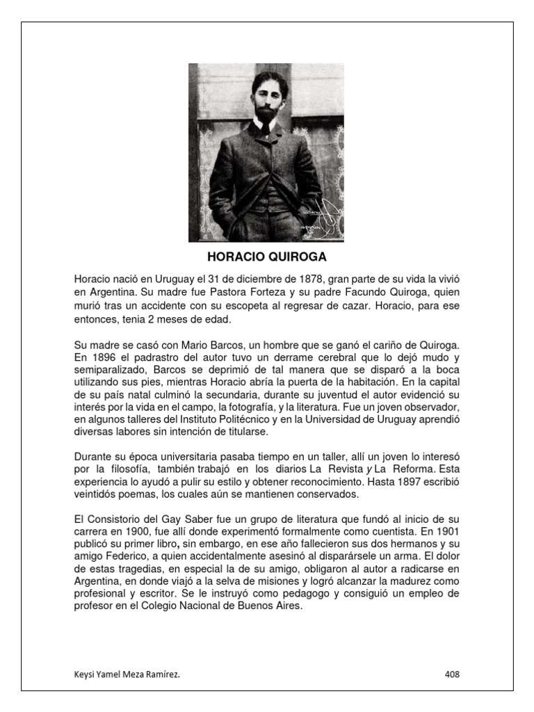 Biografía y Obras de Horacio Quiroga | PDF | Poesía | Clásicos