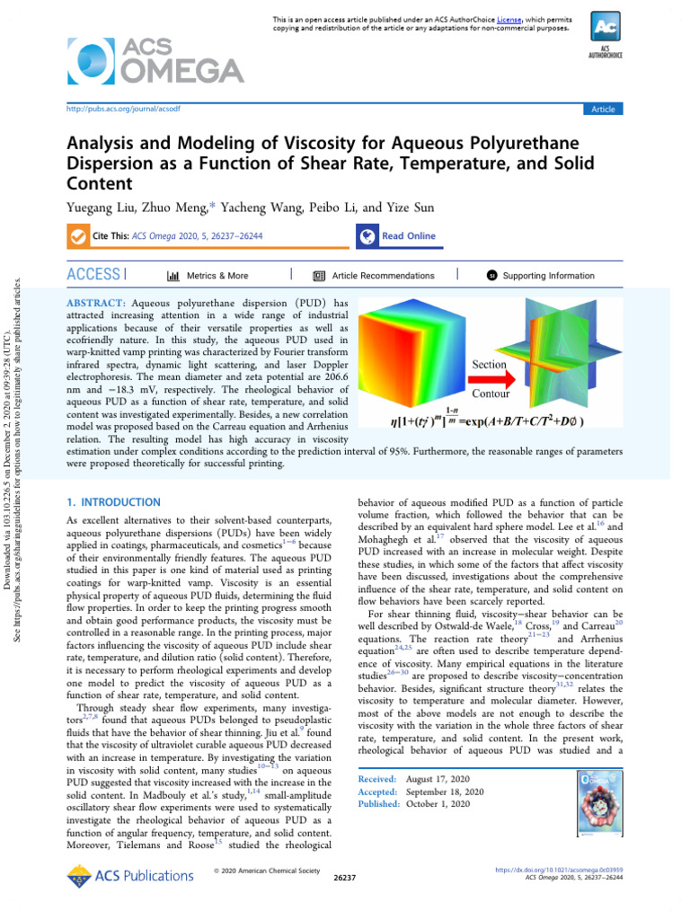 Analysis and Modeling of Viscosity For Aqueous Polyurethane Dispersion ...