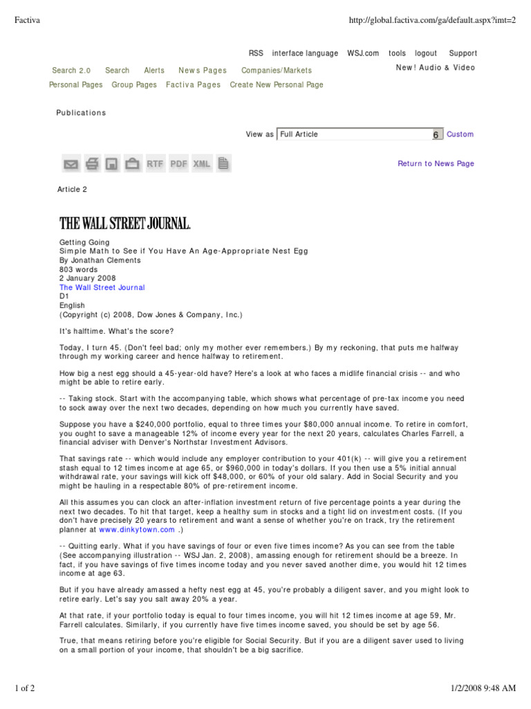 Clements - Retirement Savings Rate | PDF | Retirement | Money