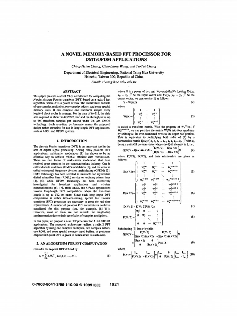 A Novel Memory-Based FFT Processor For Dmtiofdm Applications | PDF | Orthogonal Frequency ...
