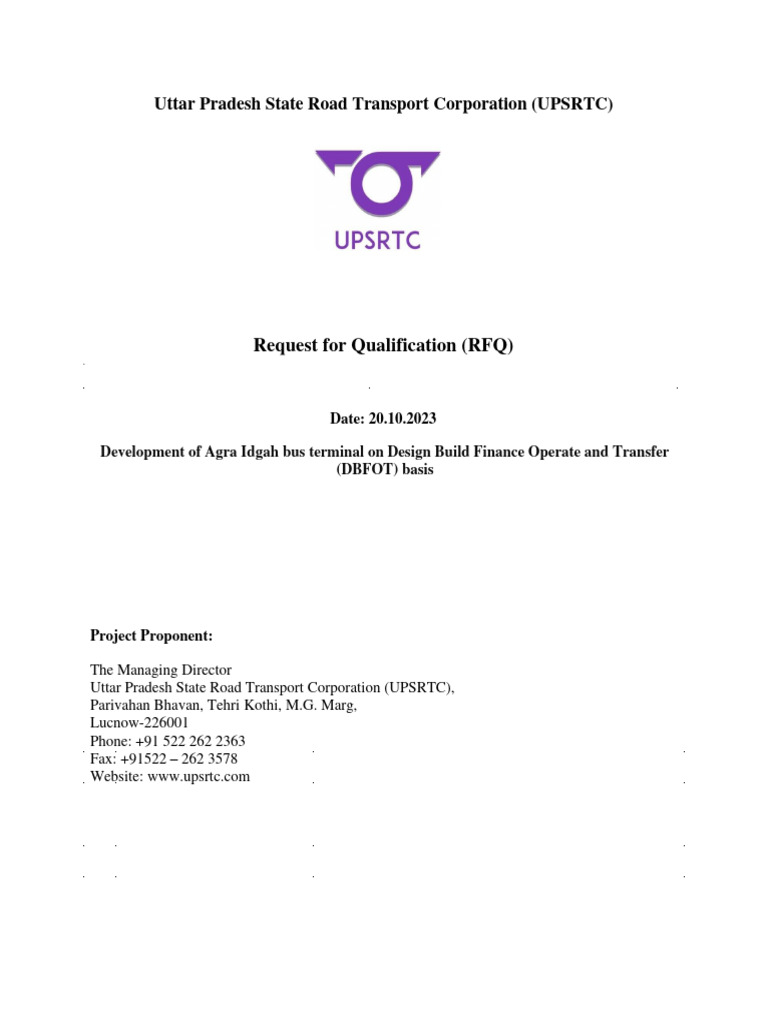Agra Idgah RFQ RFP Dca Pim | Download Free PDF | Request For Proposal | Bus