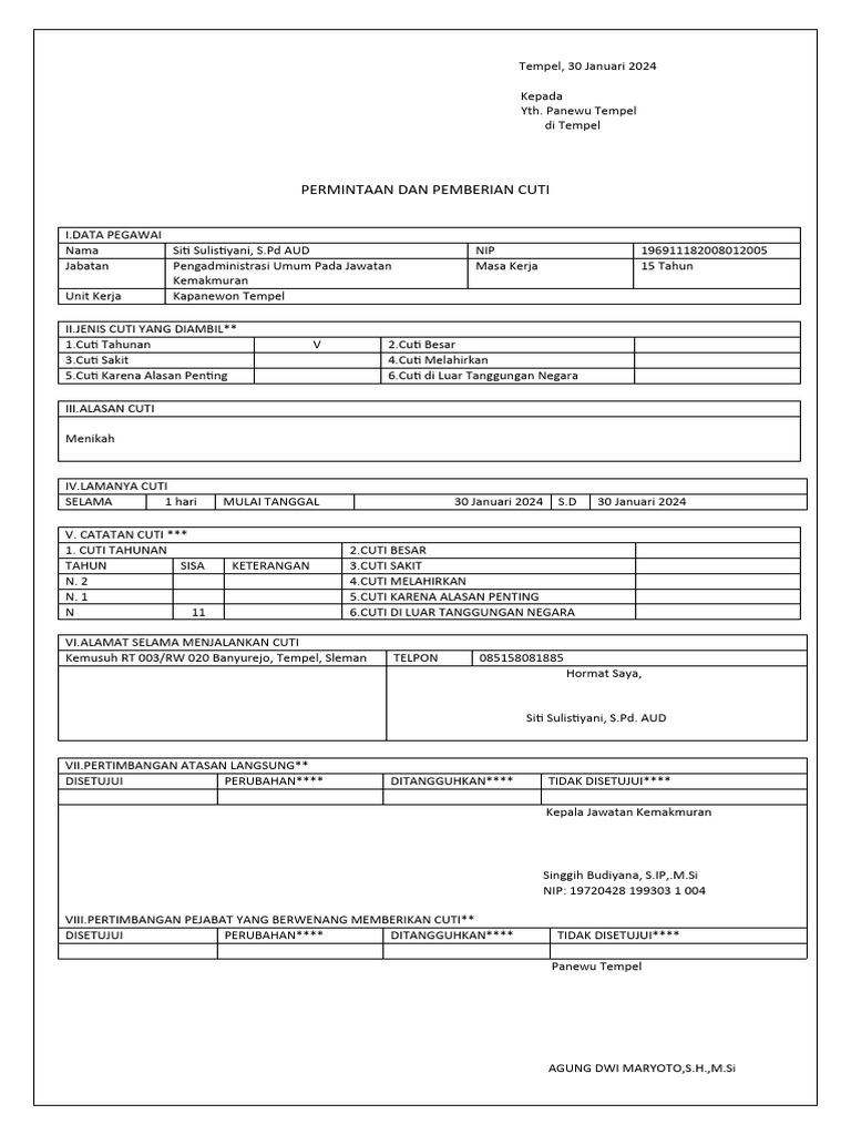 Blanko Cuti 2023 | PDF