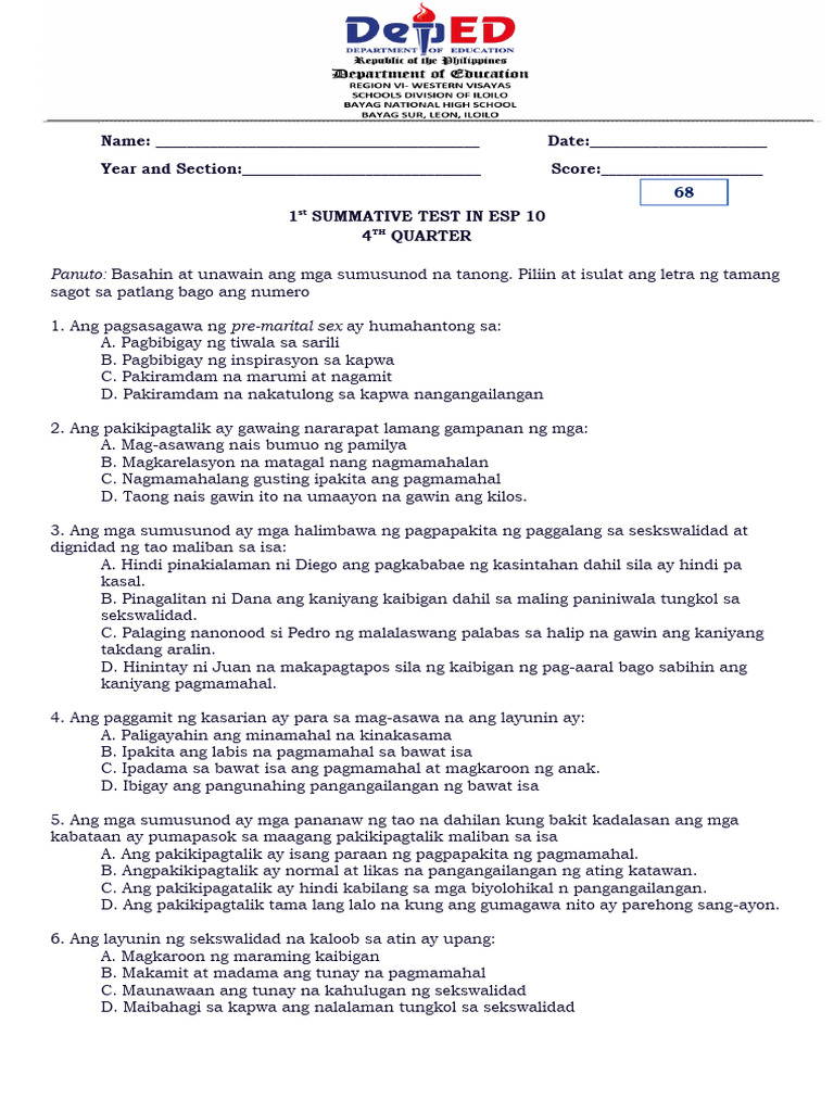 Esp - 1ST - Summative Test | PDF