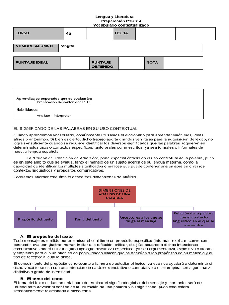 2,6 Lenguaje Sebastián Rengifo 4 A | PDF | Palabra | Léxico