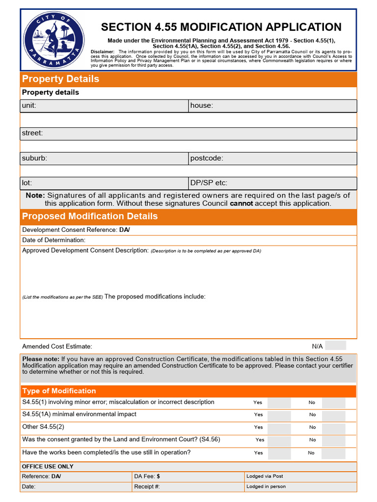 Parramatta - Section 4.55 Form - March 2018 | PDF | Flood | Consent