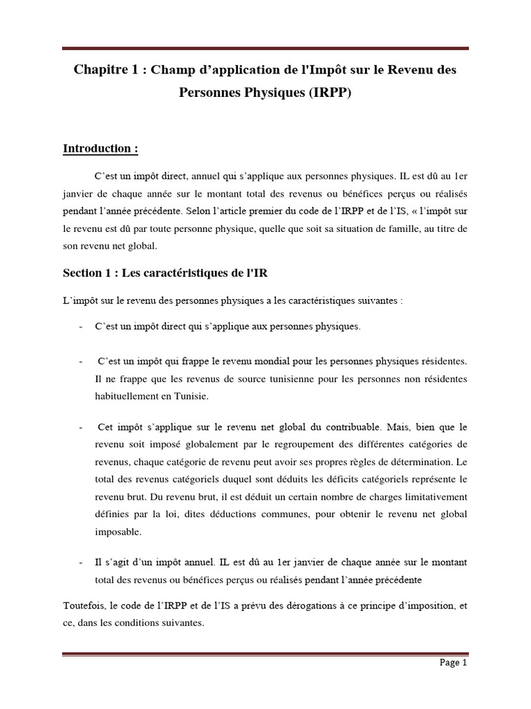 Champ d'application de l'IRPP en Tunisie | PDF | Impôt sur le revenu ...