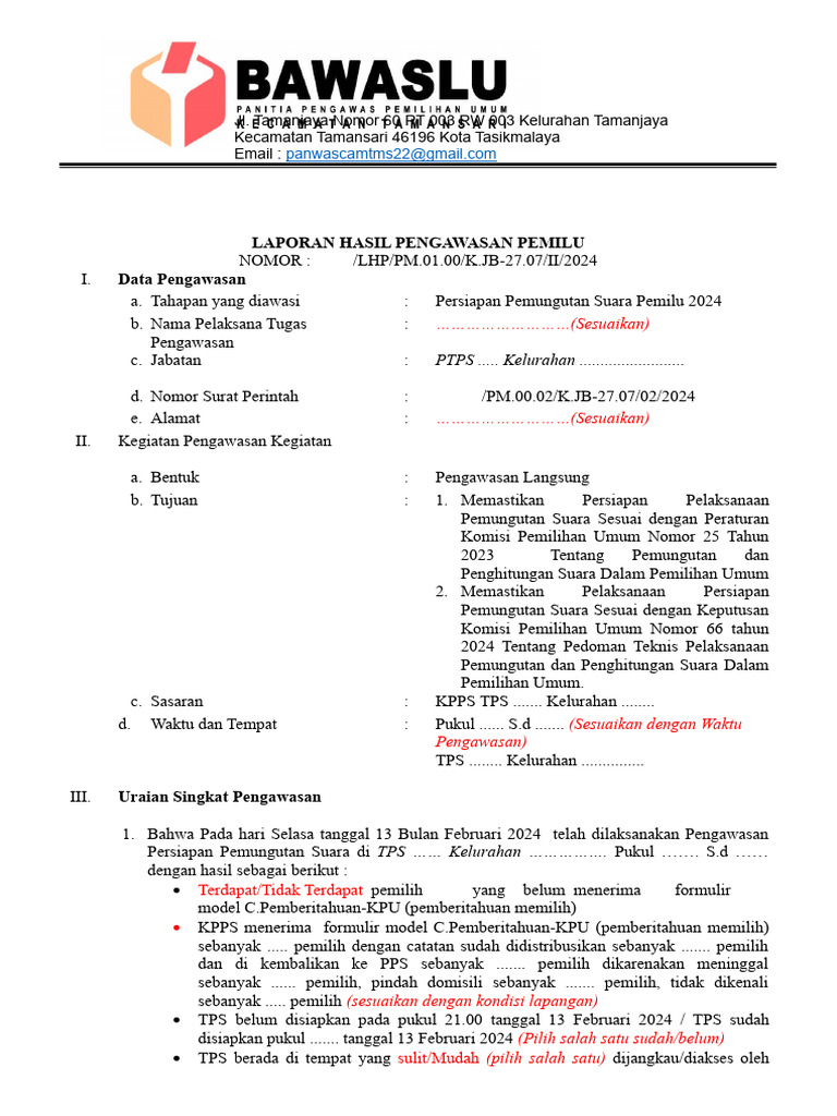 Contoh LHP Persiapan Pemungutan | PDF