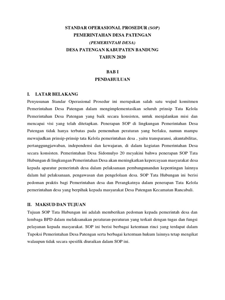 Standar Operasional Prosedur Desa Patengan | PDF