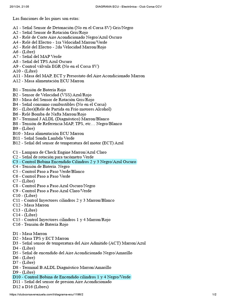 DIAGRAMA ECU - Club Corsa CCV | PDF