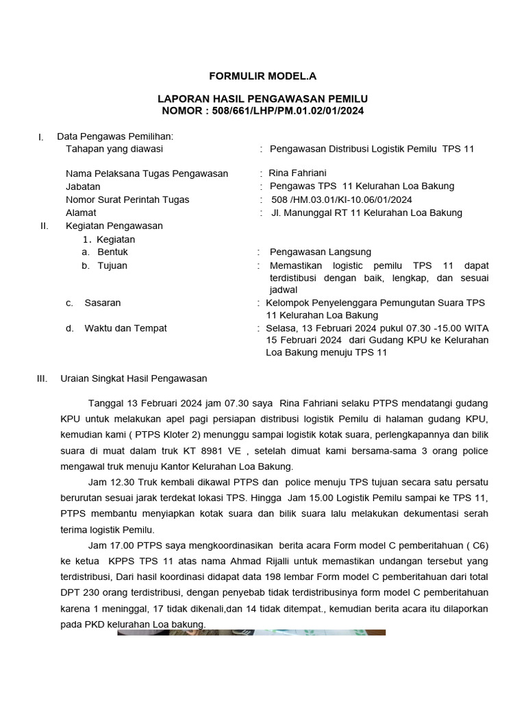 Form A Distribusi Logistik Rina | PDF