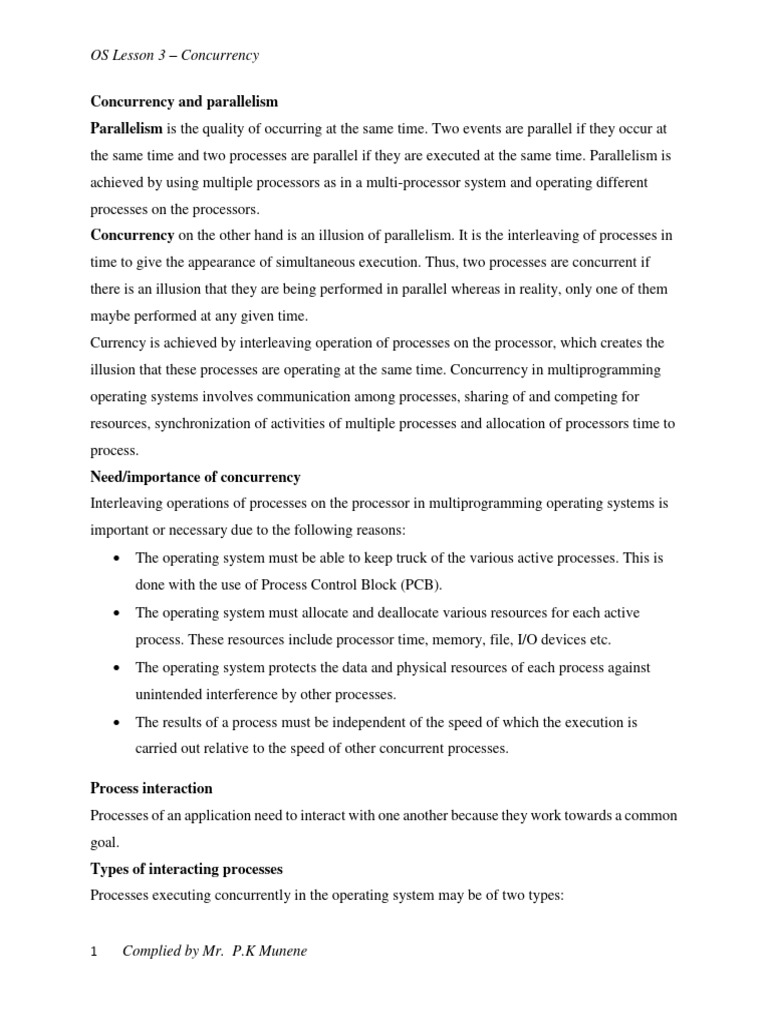 OS Lesson 3 - Concurrency | PDF | Process (Computing) | Operating System