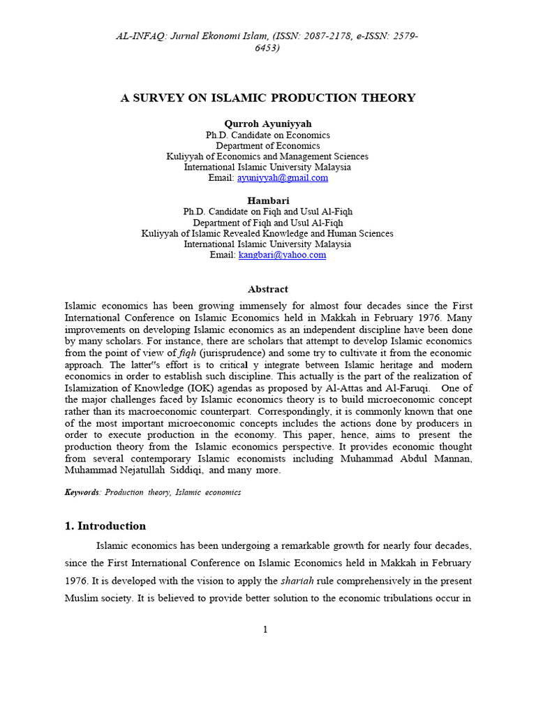 WORD MIKRO EKONOMI A SURVEY ON ISLAMIC PRODUCTION THEORY (Qurroh ...
