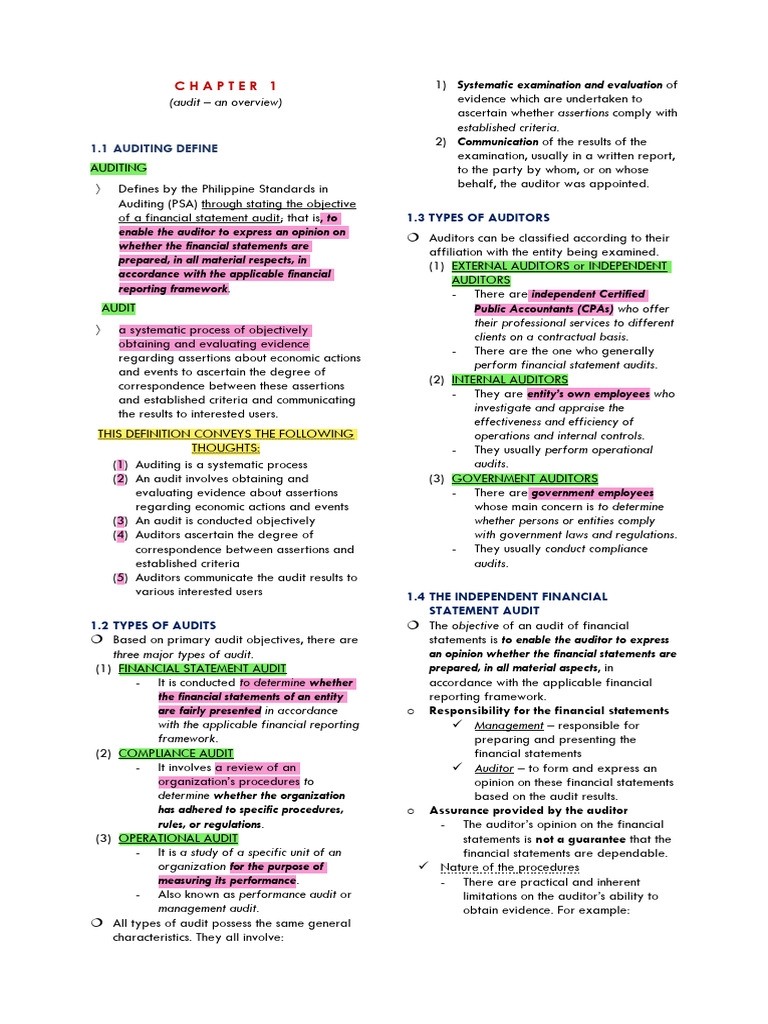 (Auditing Theory) - Prelim Reviewer | PDF | Audit | Financial Audit