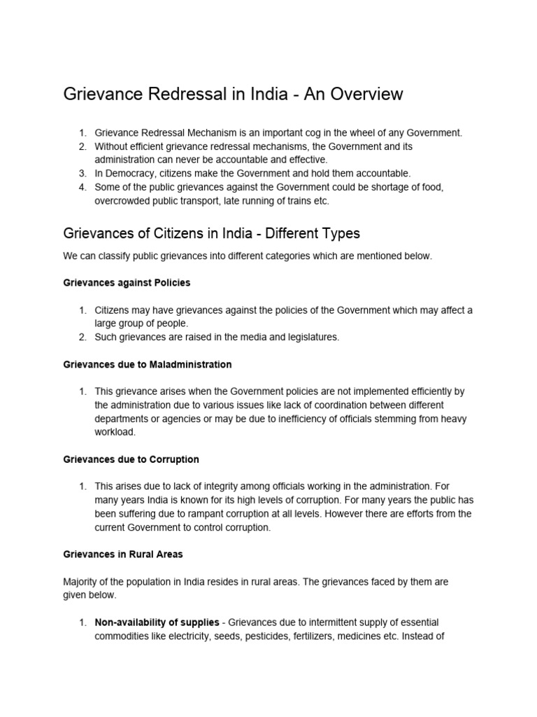 Grievance Redressal Mechanism | PDF | Government Of India | Government