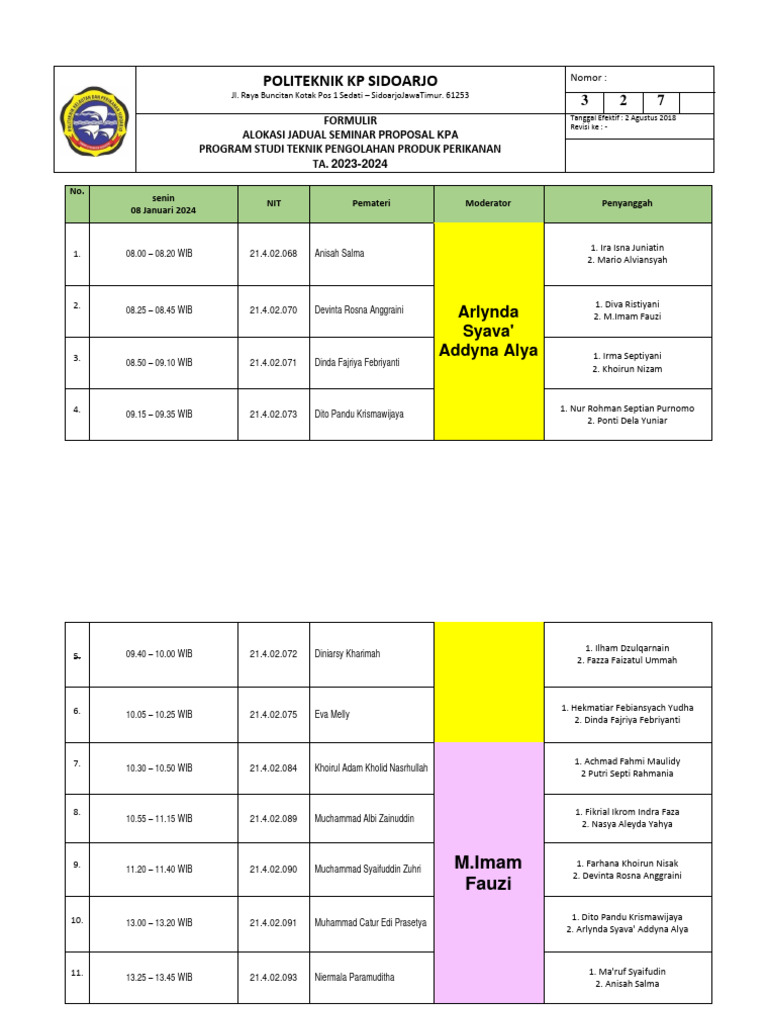 Alokasi Jadwal Sempro 2024 | PDF