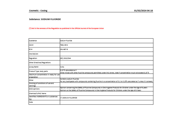 COSING - Ingredient Sodium Fluoride | PDF | Self-Improvement