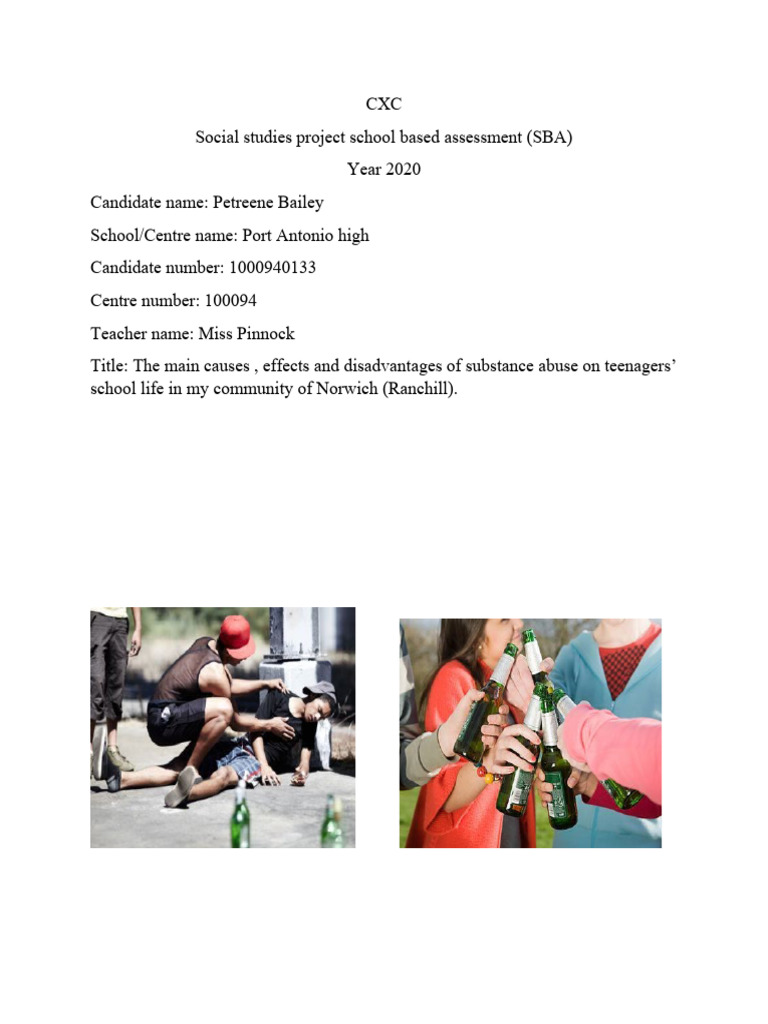 Social Studies Sba 2020 2 | PDF | Adolescence | Alcoholism