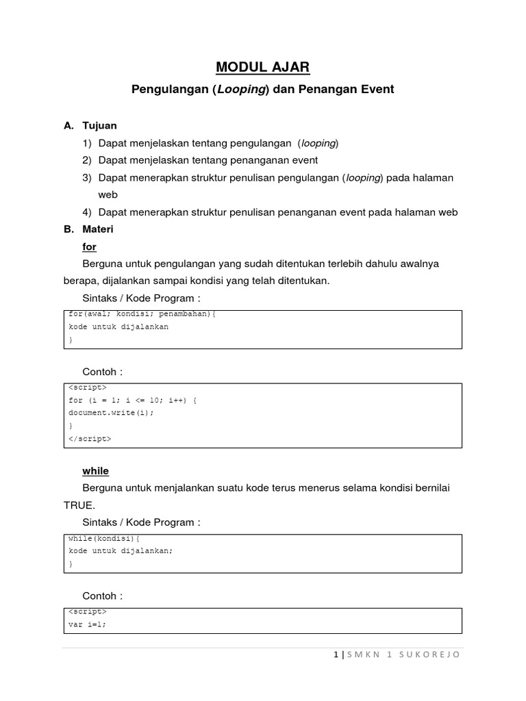Modul Looping & Event Handling | PDF | Komputer