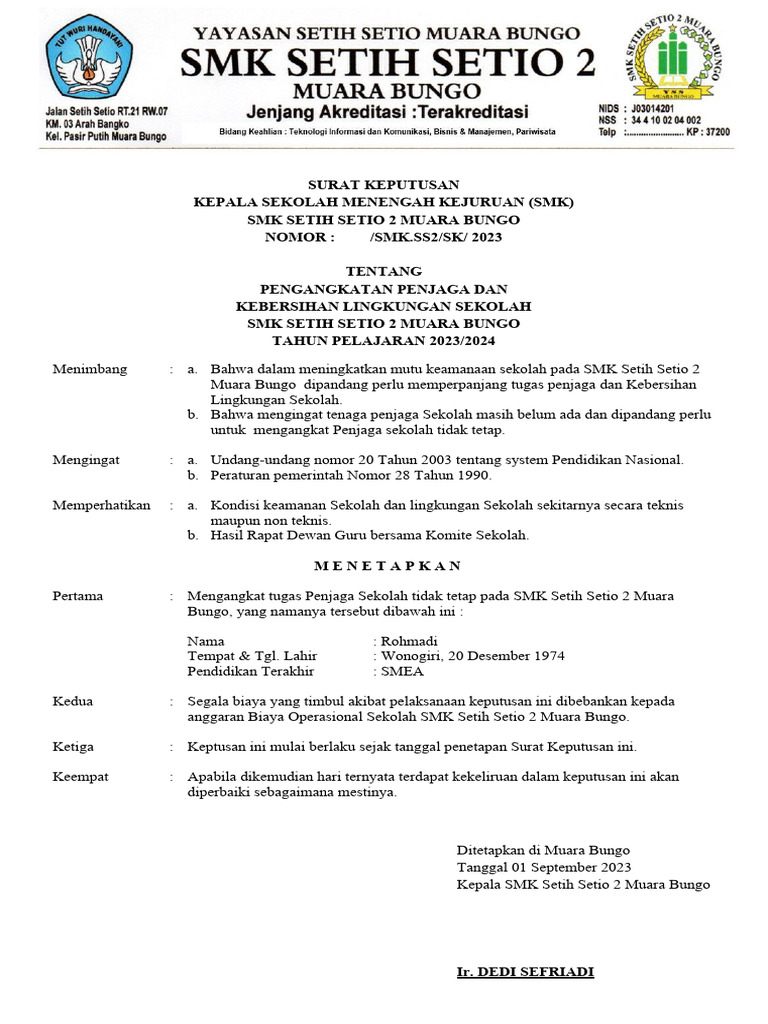 SK Penjaga Sekolah Dan Kebersihan Sekolah | PDF SK Penjaga Sekolah Dan Kebersihan Sekolah | PDF