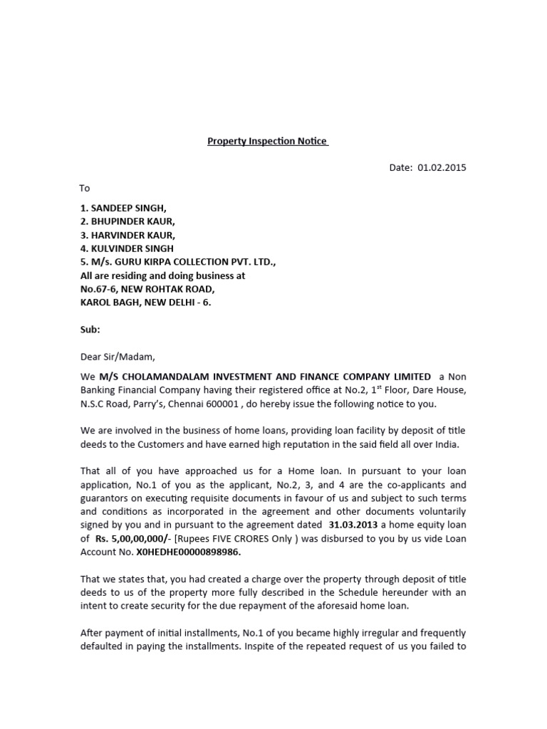 Property Inspection Notice | PDF | Loans | Mortgage Loan