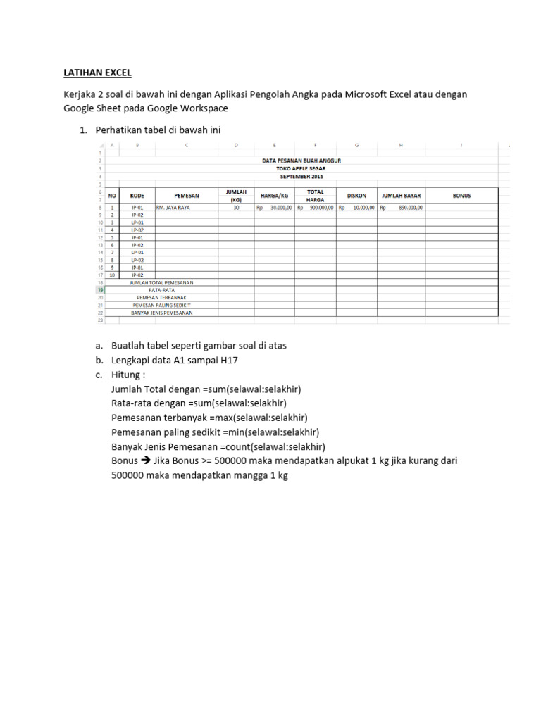 LATIHAN EXCEL 2024 | PDF