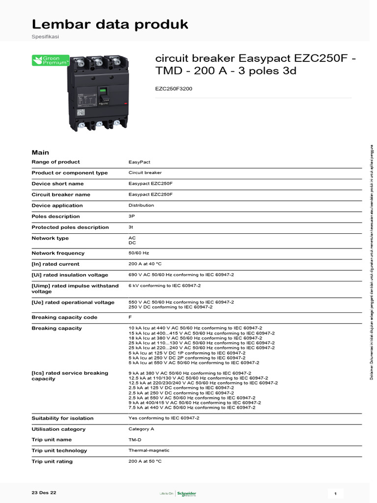 Overcurrent Protection Device 200A 18ka - EZC250F3200 | PDF | Alternating Current | Electrical ...