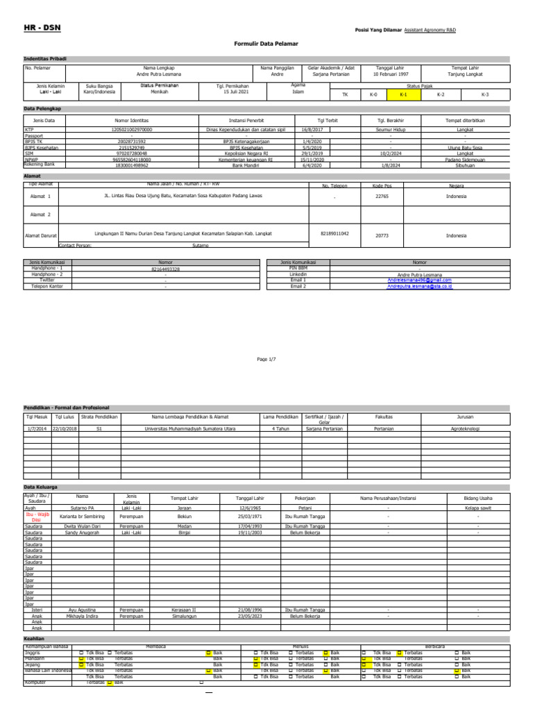 1 Form Aplikasi Andre Putra L. | PDF