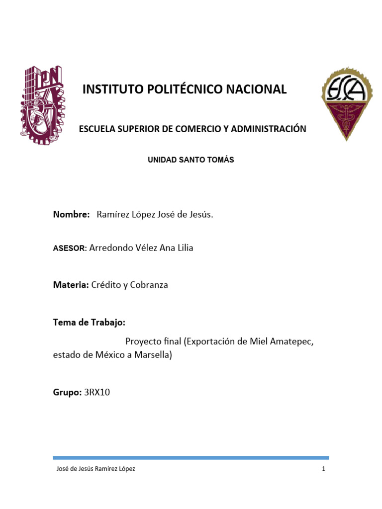 Proyecto Final Exportación De Miel Amatepec Estado De México A