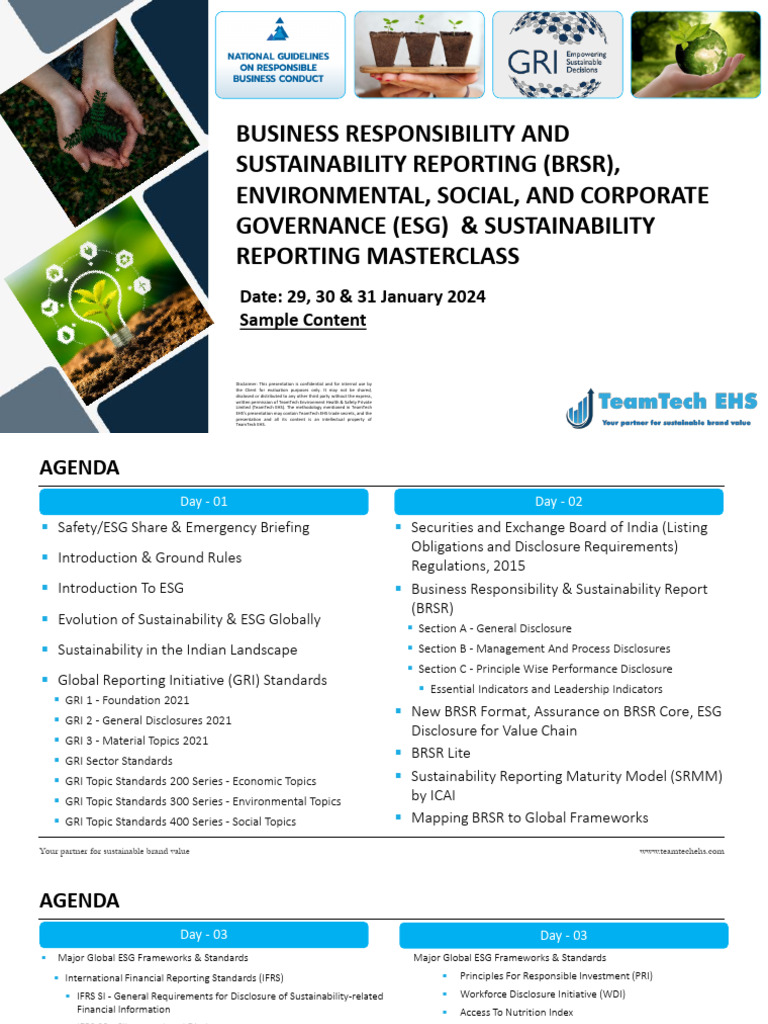 BRSR & ESG Reporting Masterclass | PDF | Sustainability | Natural ...