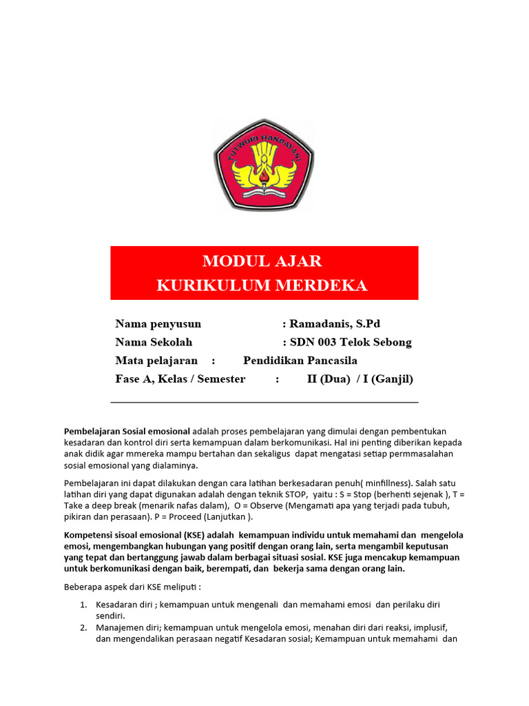 Modul Ajar Kelas 2 PKN Berdiferensiasi | PDF | Karier & Perkembangan | Kesehatan Holistik
