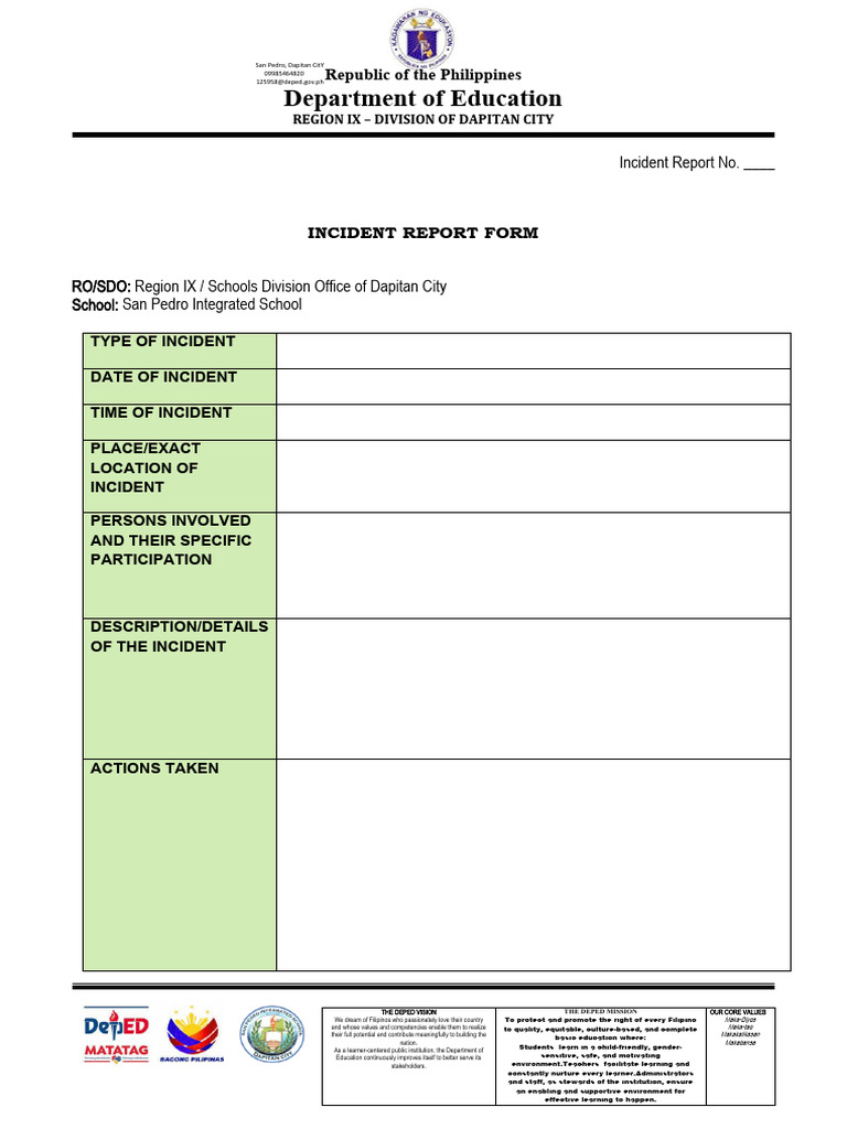 Incident Report | PDF | Learning | Cognition