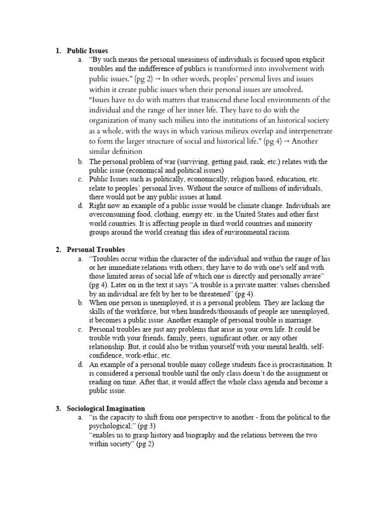 Concept Sheet 1 Mills Reading 1 | PDF | Imagination | Sociology