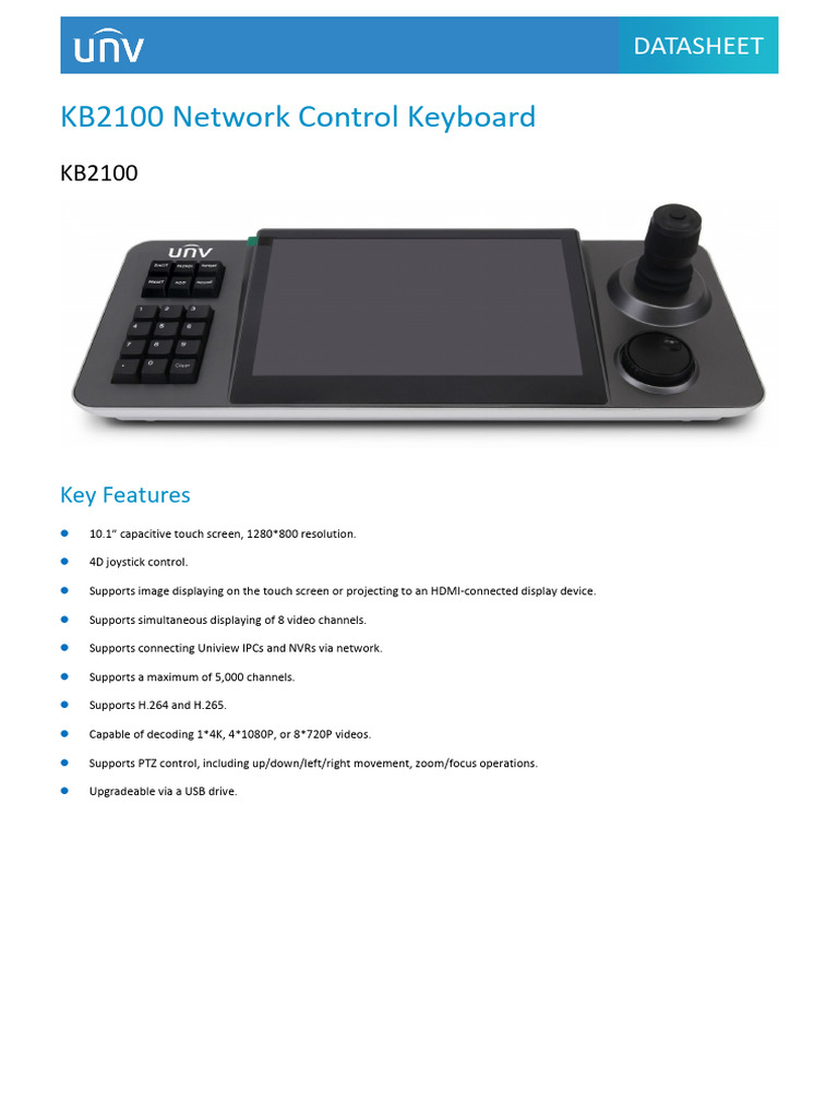 UNV KB2100 Network Control Keyboard Datashee-V4.0 | PDF | Hdmi | Computing