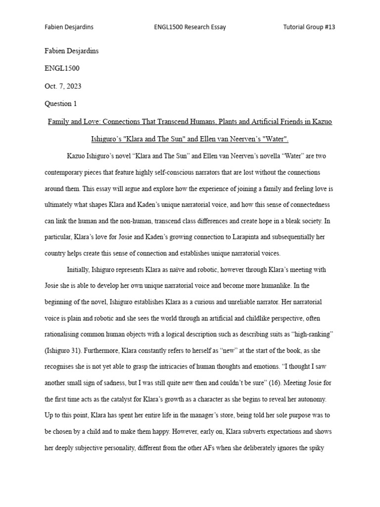 Family and Love: The Dichotomy and Power of Connection in "Klara and ...