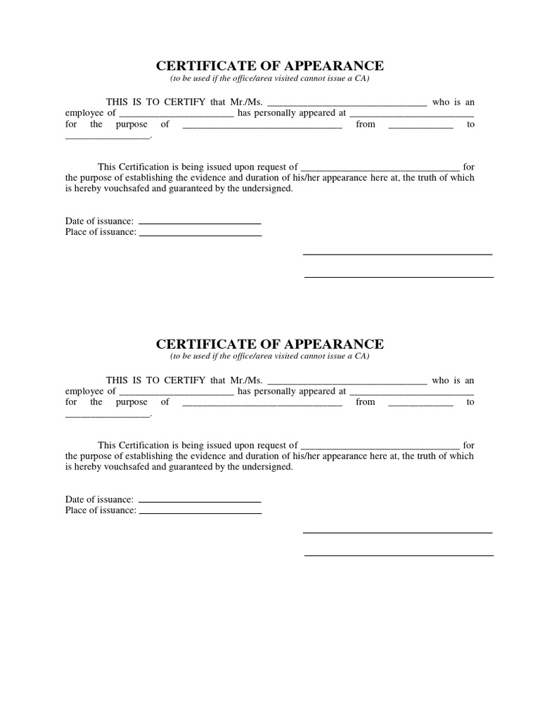 Appendix 42 - Certificate of Appearance (CA) | PDF