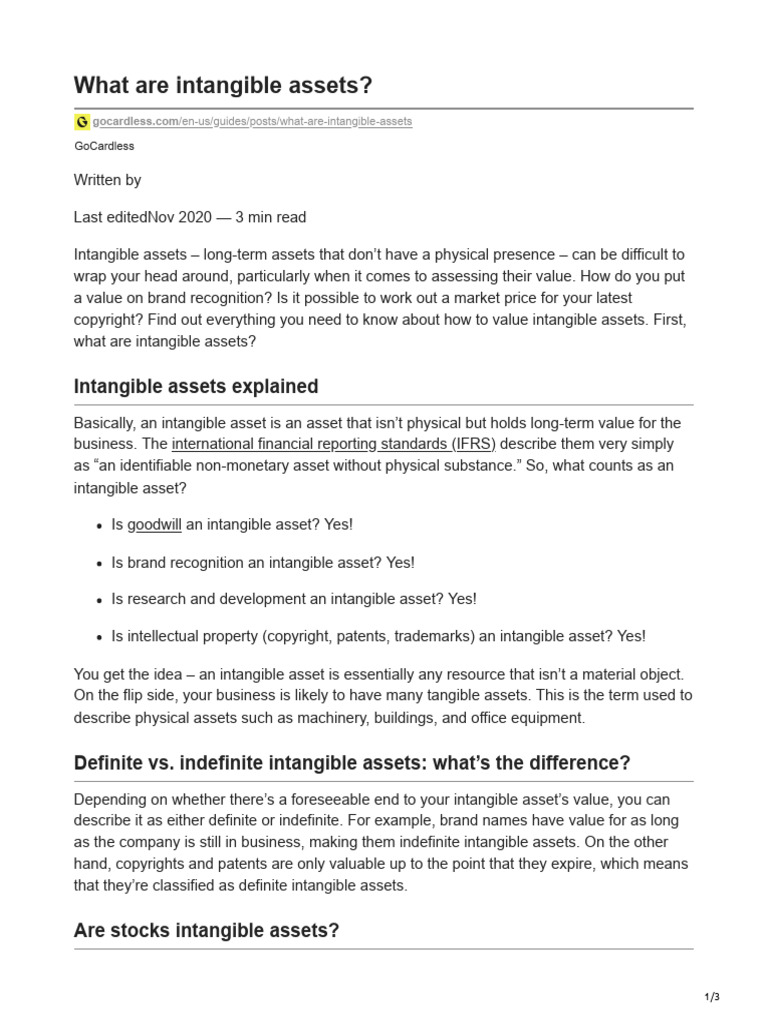 What Are Intangible Assets | PDF | Intangible Asset | Valuation (Finance)