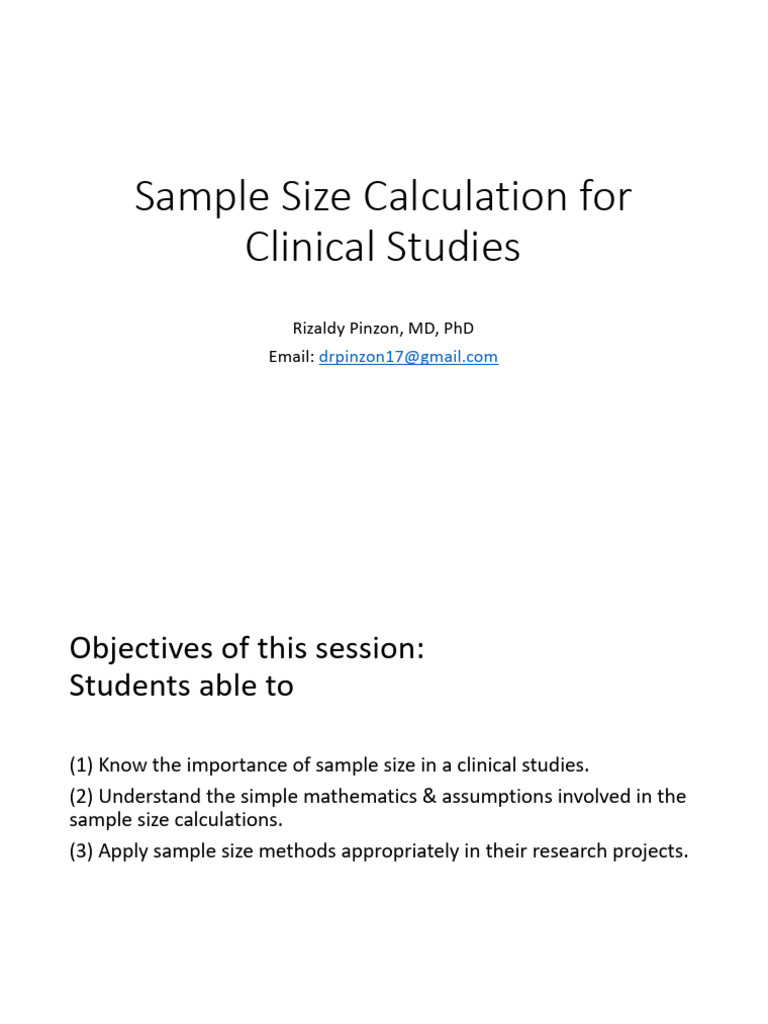 Sample Size Calculation in Clinical Research | PDF | Type I And Type Ii ...