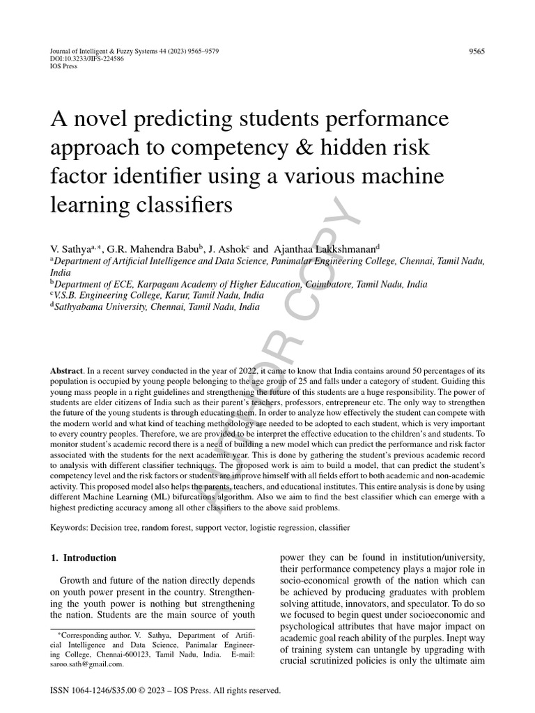 A Novel Prediciting Students Performance Approach To Compentency & Hidden Risk Factor Identifier ...