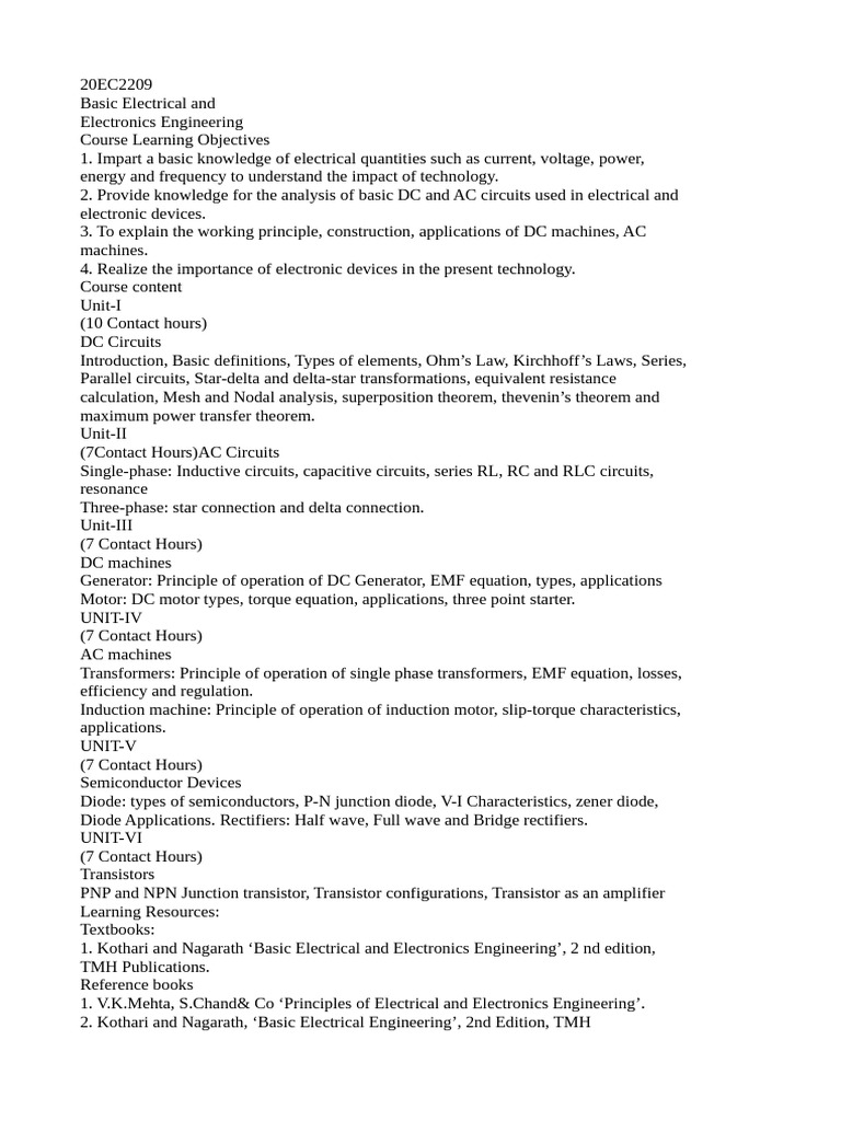 BEEE Syllabus | Download Free PDF | Rectifier | Electrical Network