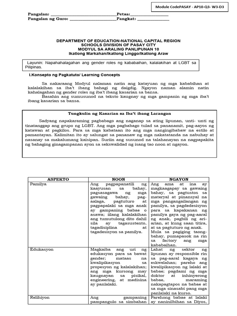 Pasay Ap10 Q3 W3 D3 | PDF