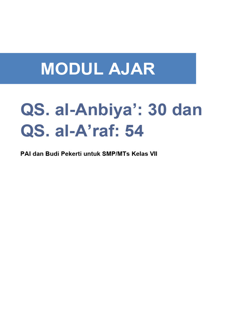 Modul Ajar Pendidikan Agama Islam Dan Budi Pekerti - QS Al-Anbiya' - 30 Dan QS Al-A'raf - 54 ...
