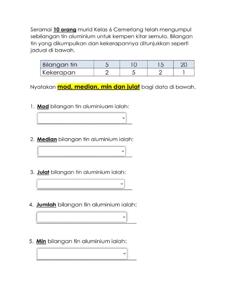 Latihan Pengurusan Data (Tahun 6) | PDF
