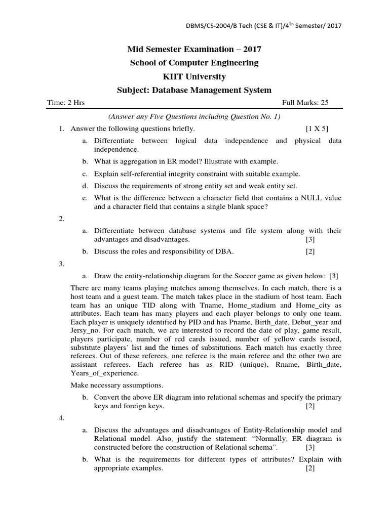 2017 DBMS Mid | PDF | Relational Model | Data Model 2017 DBMS Mid | PDF | Relational Model | Data Model