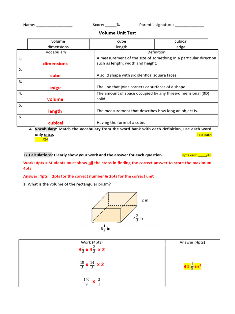 AK - 2023-2024 Volume Unit Test | PDF | Volume | Geometric Shapes