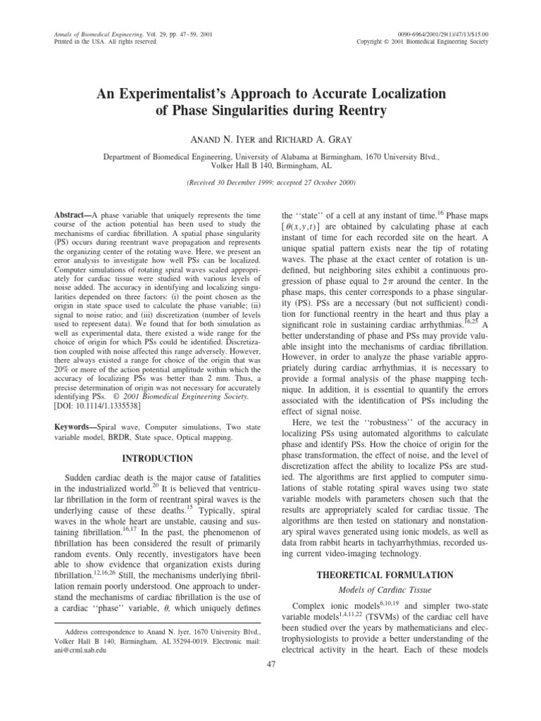 An Experimentalist's Approach To Accurate Localization of Phase Singularities During Reentry ...